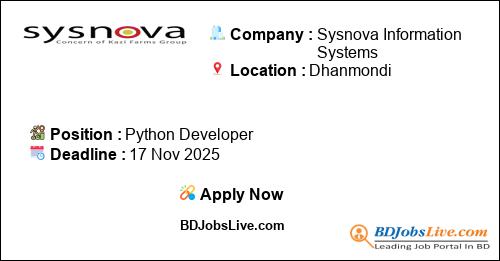 Python Developer | Sysnova Information Systems | BDJobs Live